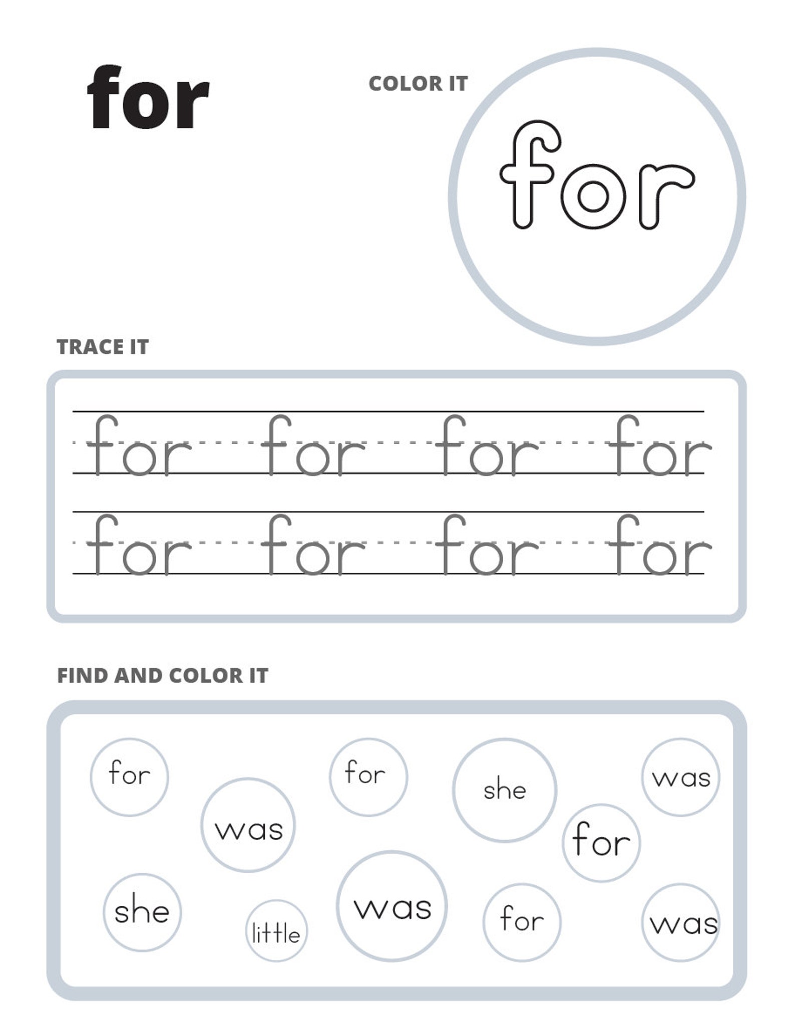 Printable/digital Download Sight Word Worksheets/coloring Pages - Four ...