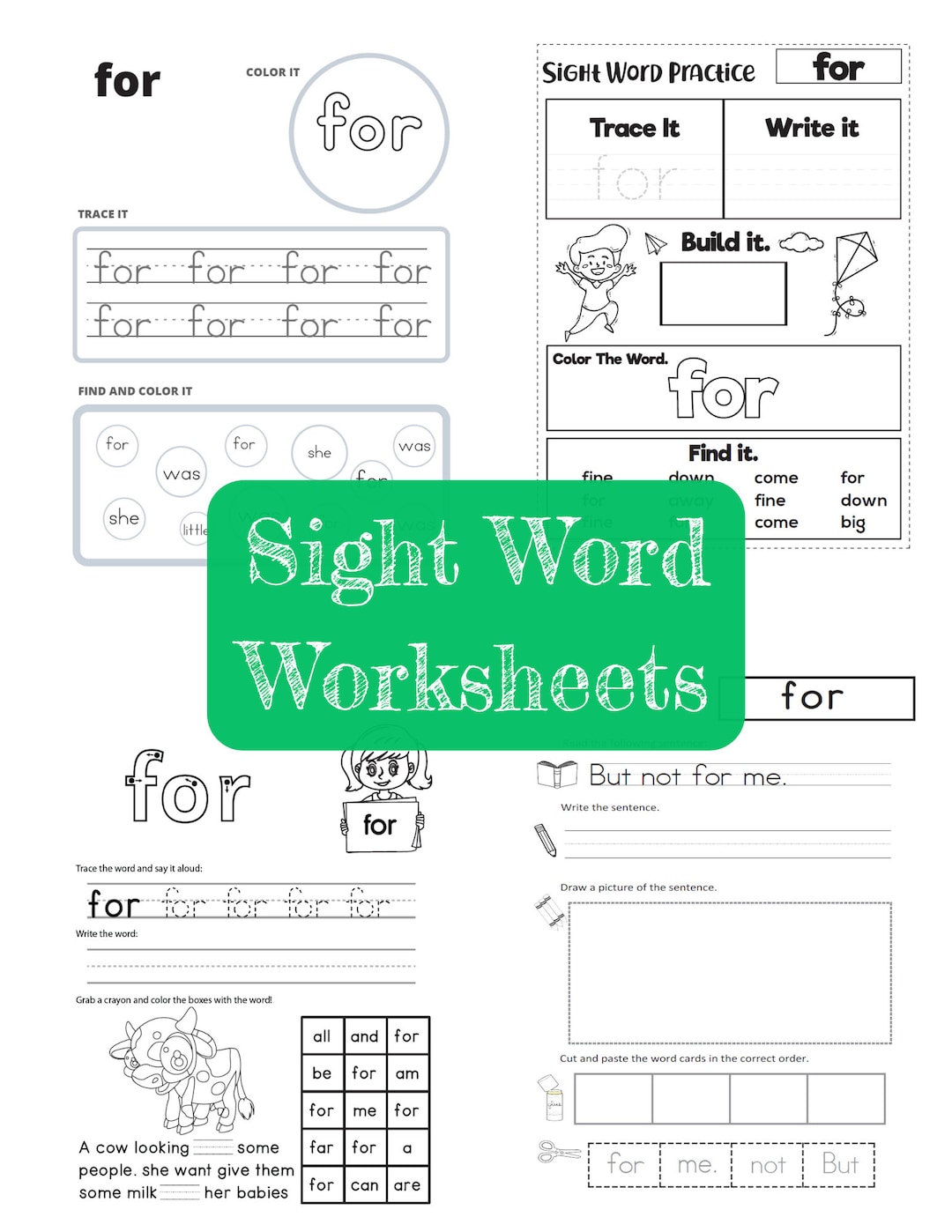 Printable/digital Download Sight Word Worksheets/coloring Pages - Four ...