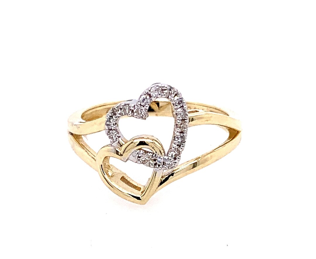 10kyellow Gold Double Heart Diamond Ring 0.15 Ct T.W. - Etsy