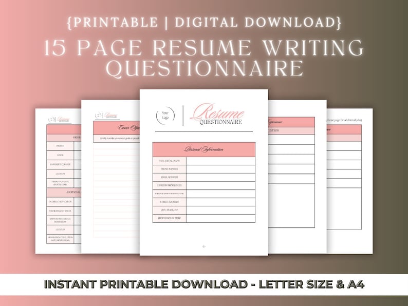 Resume Writing Questionnaire - Etsy