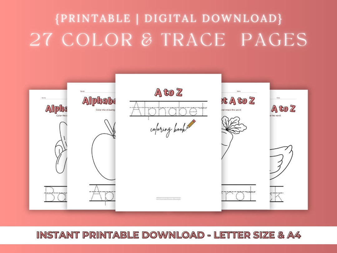 Alphabet A to Z Color & Trace Coloring Book - Etsy
