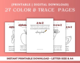 A to Z Color and Trace Alphabet Book! Color the Drawing and Trace the ...