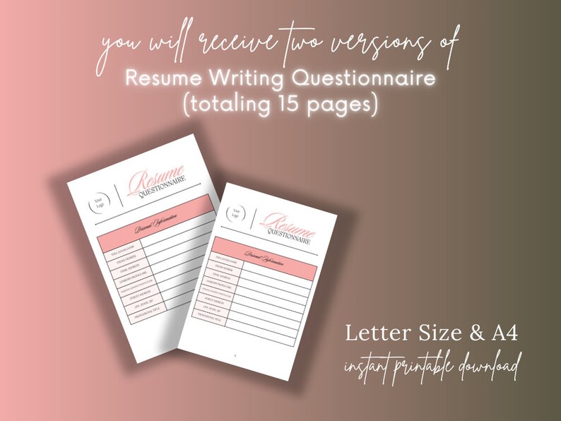 Resume Writing Questionnaire - Etsy