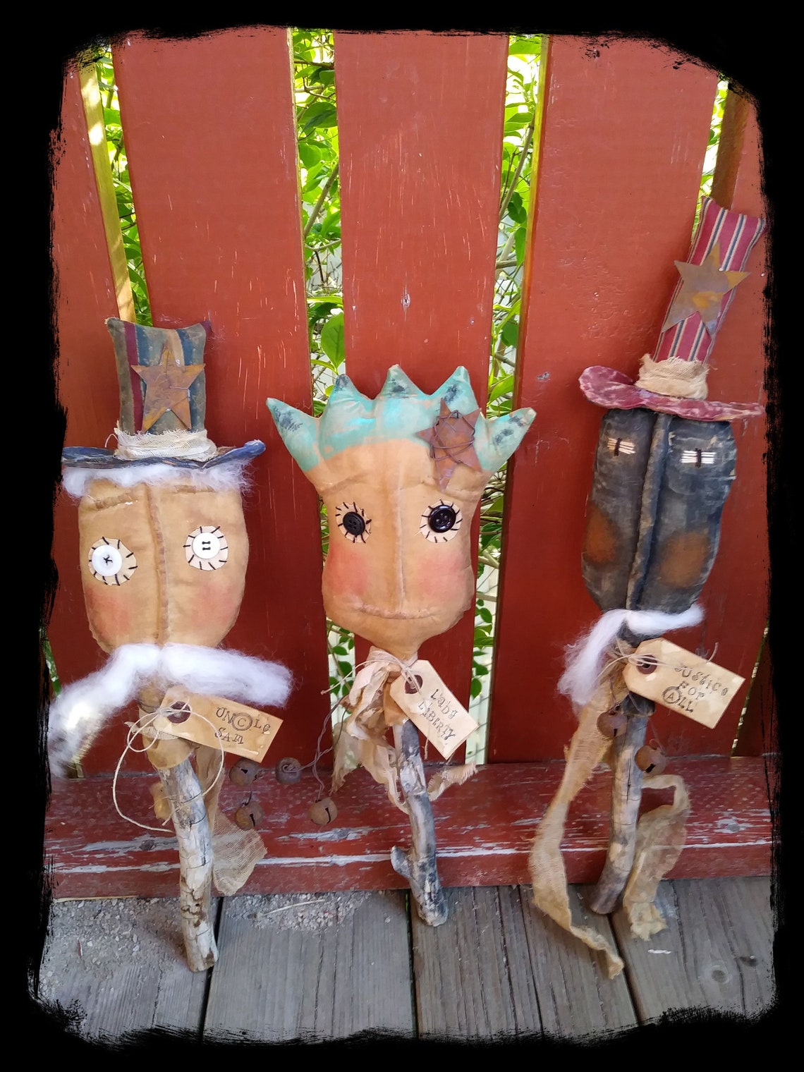 Uncle Sam or Lady Liberty Rag Doll Sticks Plant Pokes Crock - Etsy