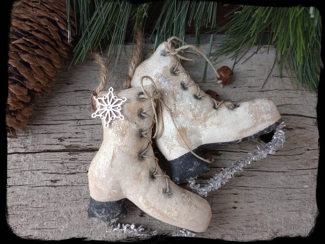 Made to Order - Primitive Ice Skates, Christmas Tree Ornament, Winter ...