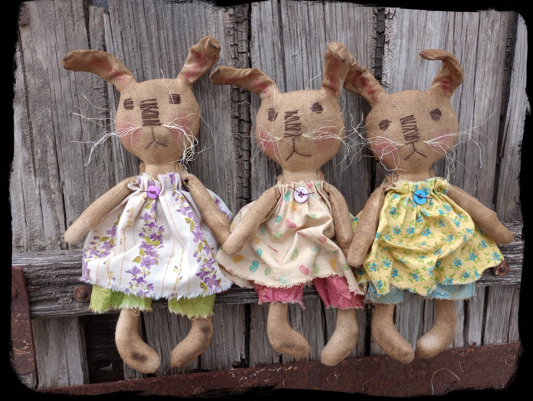 READY to SHIP, Grungy Bunny Rabbit Dolls - Primitive Easter Bunny Folk ...