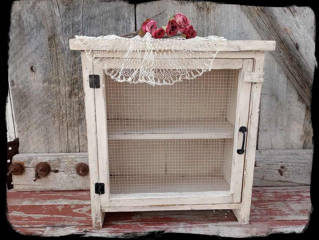 Miniature Cupboard, Small Primitive Colonial Pie Safe, Wooden Jelly ...