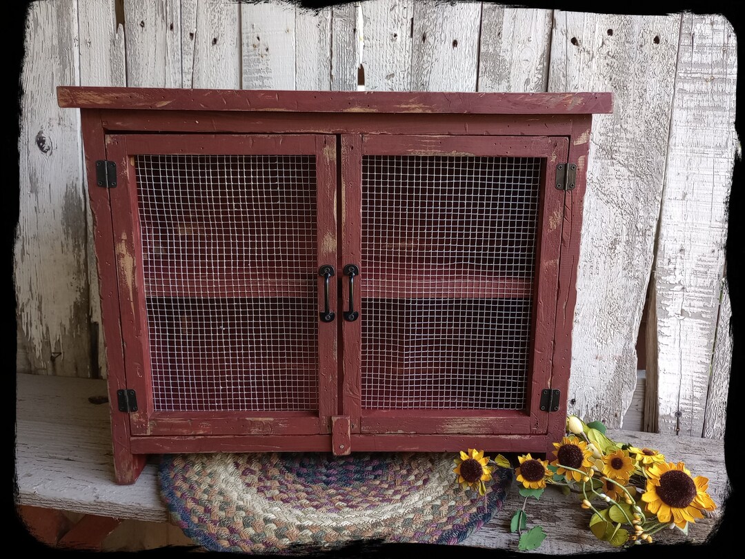 Farmhouse Countertop Cabinet, Miniature Cupboard, Small Primitive ...