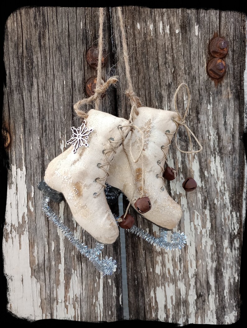 Made to Order - Primitive Ice Skates, Christmas Tree Ornament, Winter ...