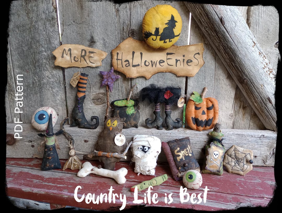 Primitive Halloween Ornaments Sewing Pattern: Witch, Mummy, Eyeballs ...