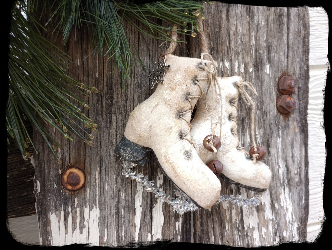 Made to Order - Primitive Ice Skates, Christmas Tree Ornament, Winter ...