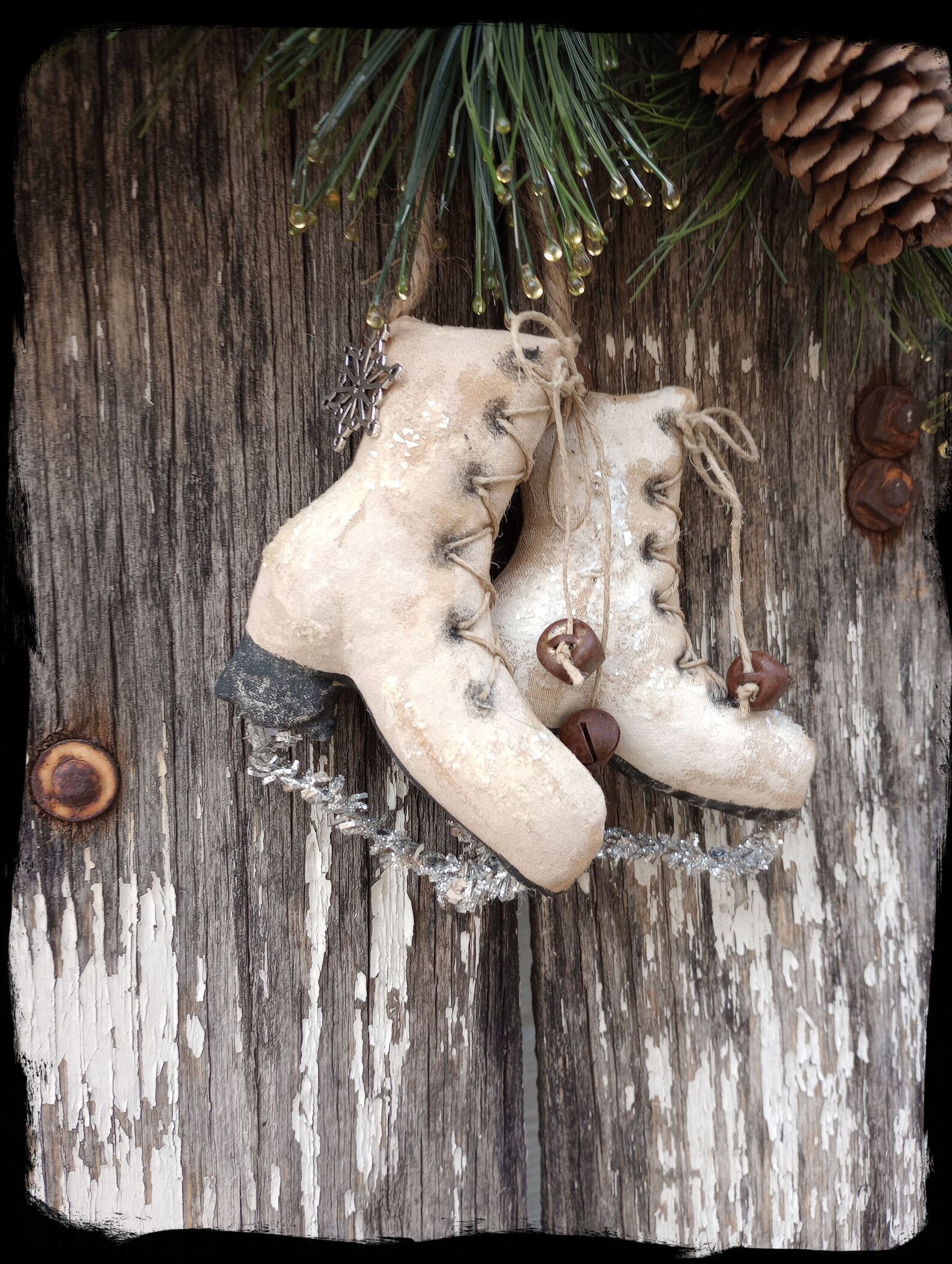 Made to Order - Primitive Ice Skates, Christmas Tree Ornament, Winter ...