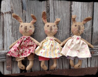 READY to SHIP, Grungy Bunny Rabbit Dolls - Primitive Easter Bunny Folk ...
