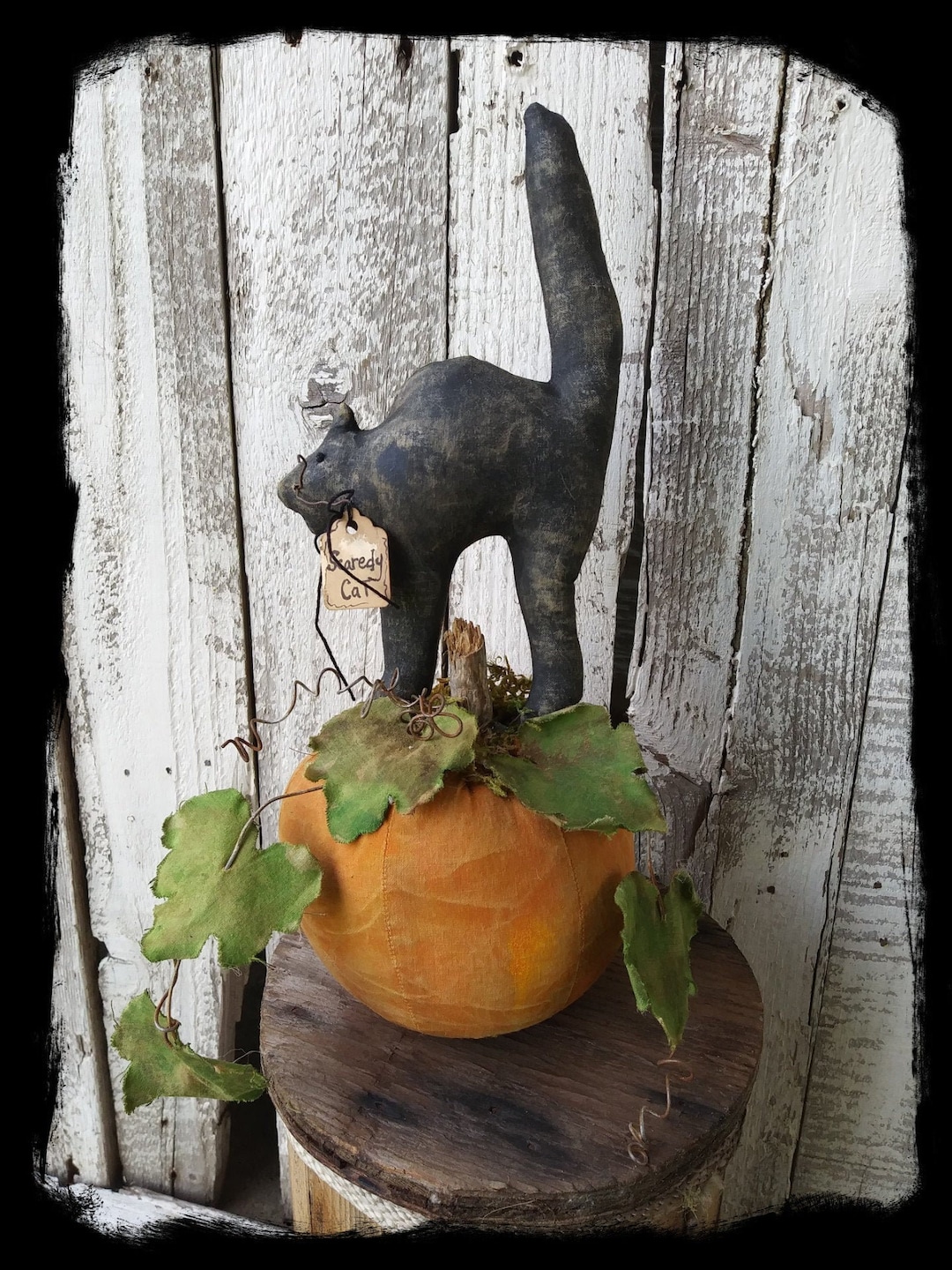 Made to Order Halloween Scaredy Cat With Pumpkin Shelf Sitter ...