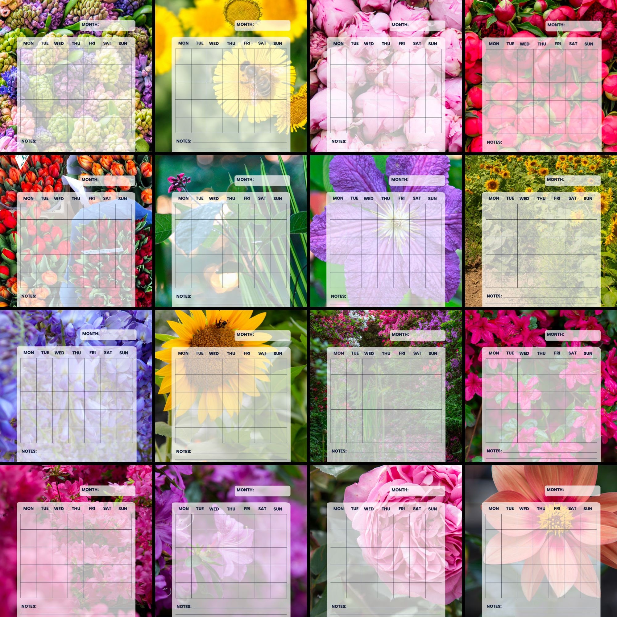 16 Printable Monthly Calendar Pages Blank to Use Any Month / Year ...