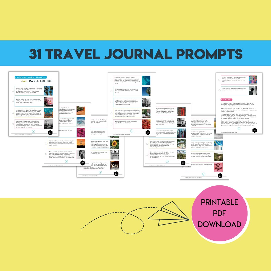 Travel Journal Prompts - Printable PDF Instant Download - 31 Prompts ...