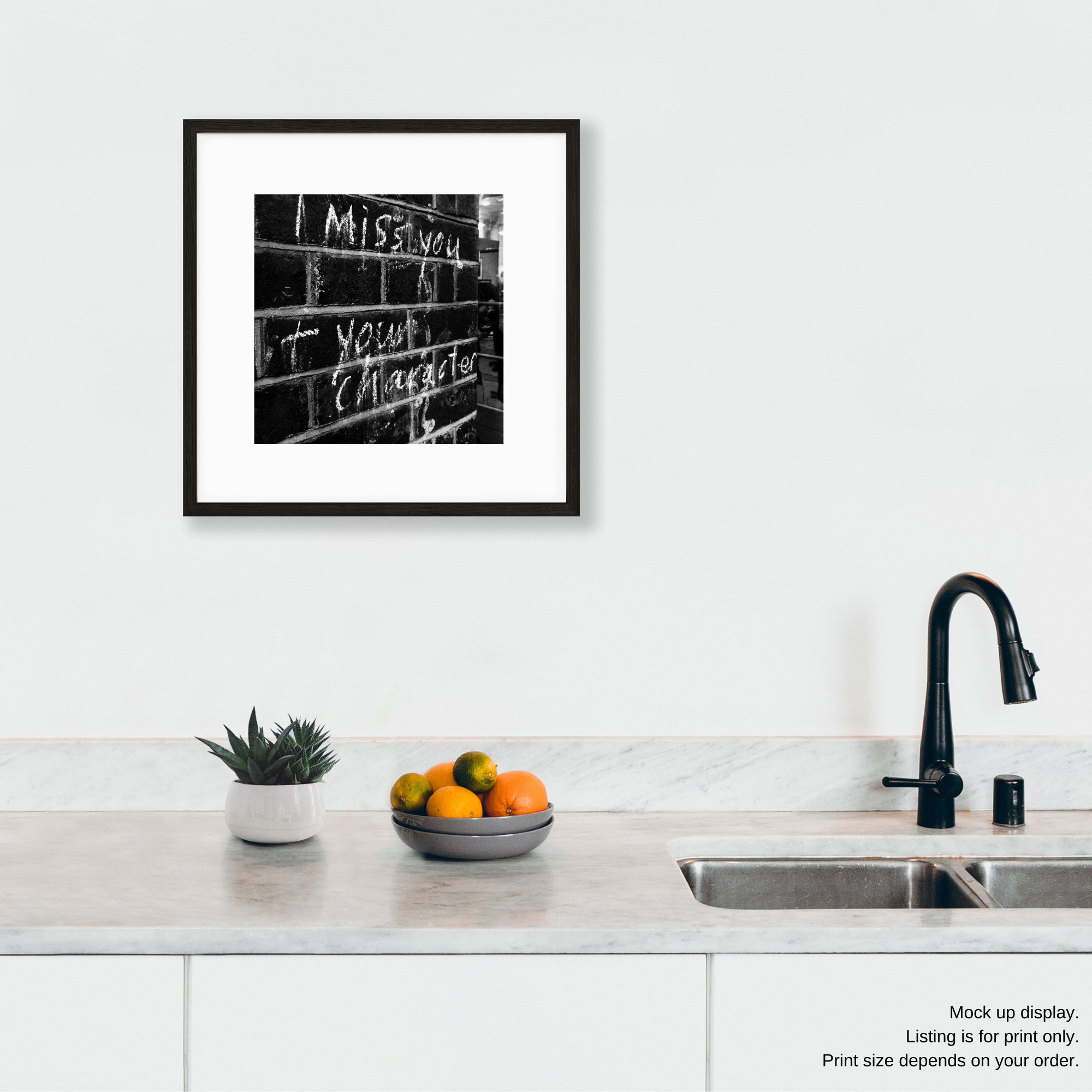 I Miss You and Your Character Black and White Photography Square Print ...