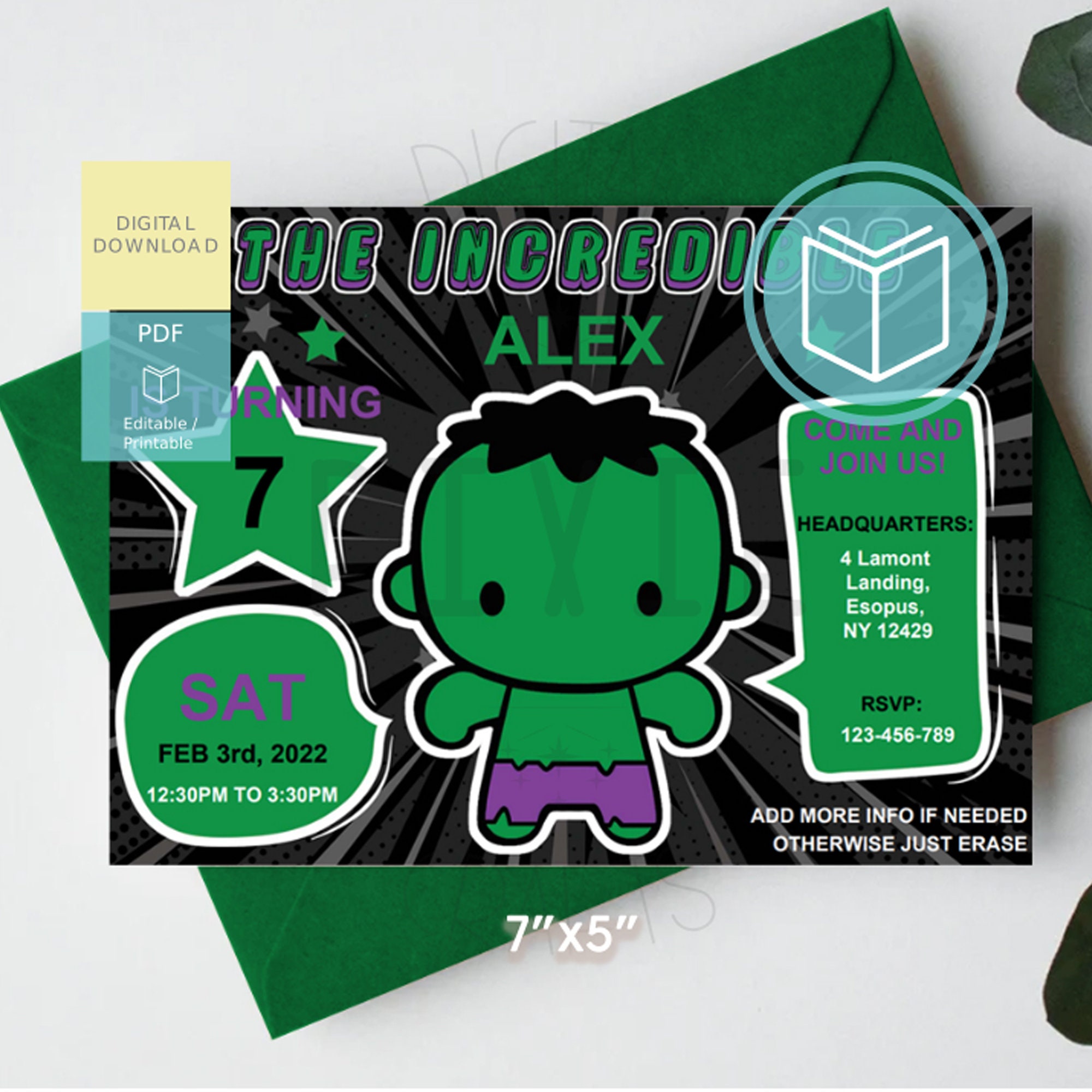 Editable and Printable the Incredible Hulk | Etsy