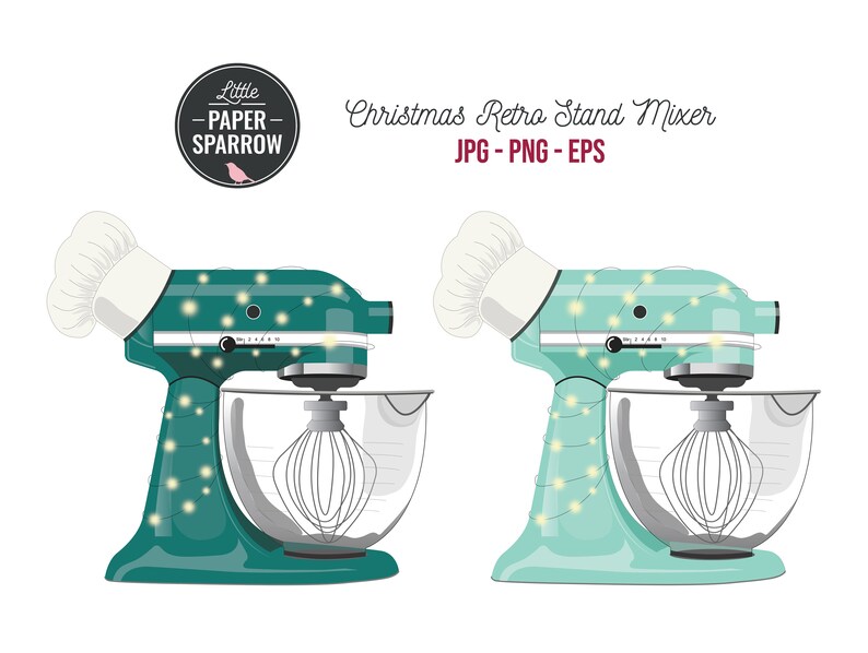 Christmas Retro Stand Mixer Clipart - Detailed Retro Mixer - Chef's Hat ...