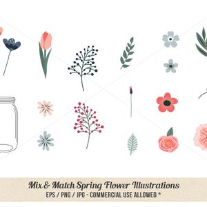 Rustic Flowers Clipart - Mason Jar Flower Clipart - Wildflower Bouquet ...