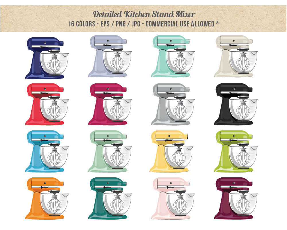 Stand Mixer Clipart Commercial Use Detailed Retro Mixer Kitchen Clip ...