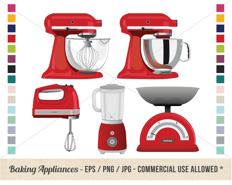 Retro Baking Clipart - Stand Mixer - Kitchen Tools Vector - Bakery ...