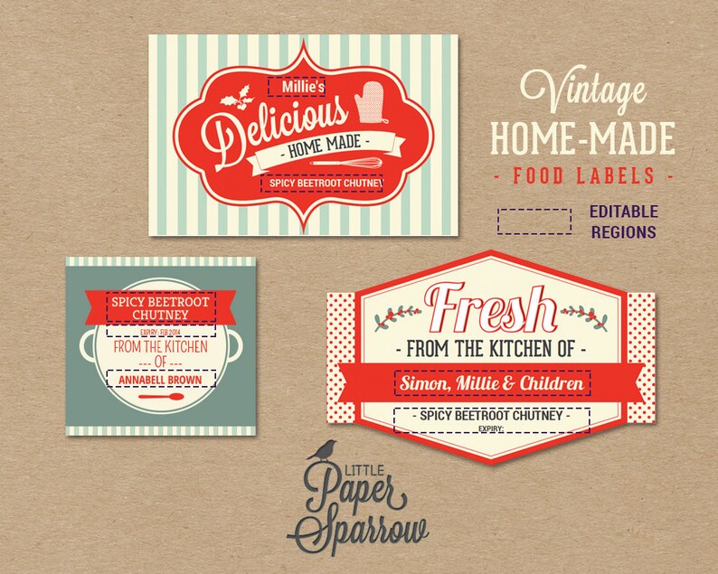 EDITABLE Vintage Food Labels - INSTANT DOWNLOAD - Printable Christmas ...