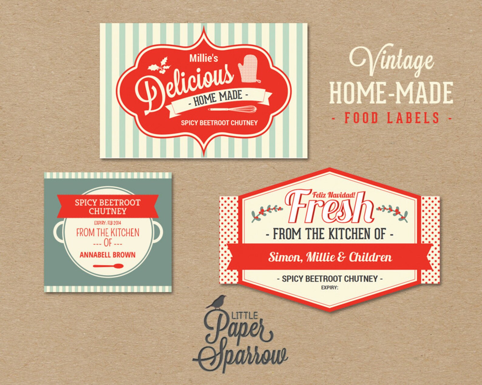 EDITABLE Vintage Food Labels - INSTANT DOWNLOAD - Printable Christmas ...