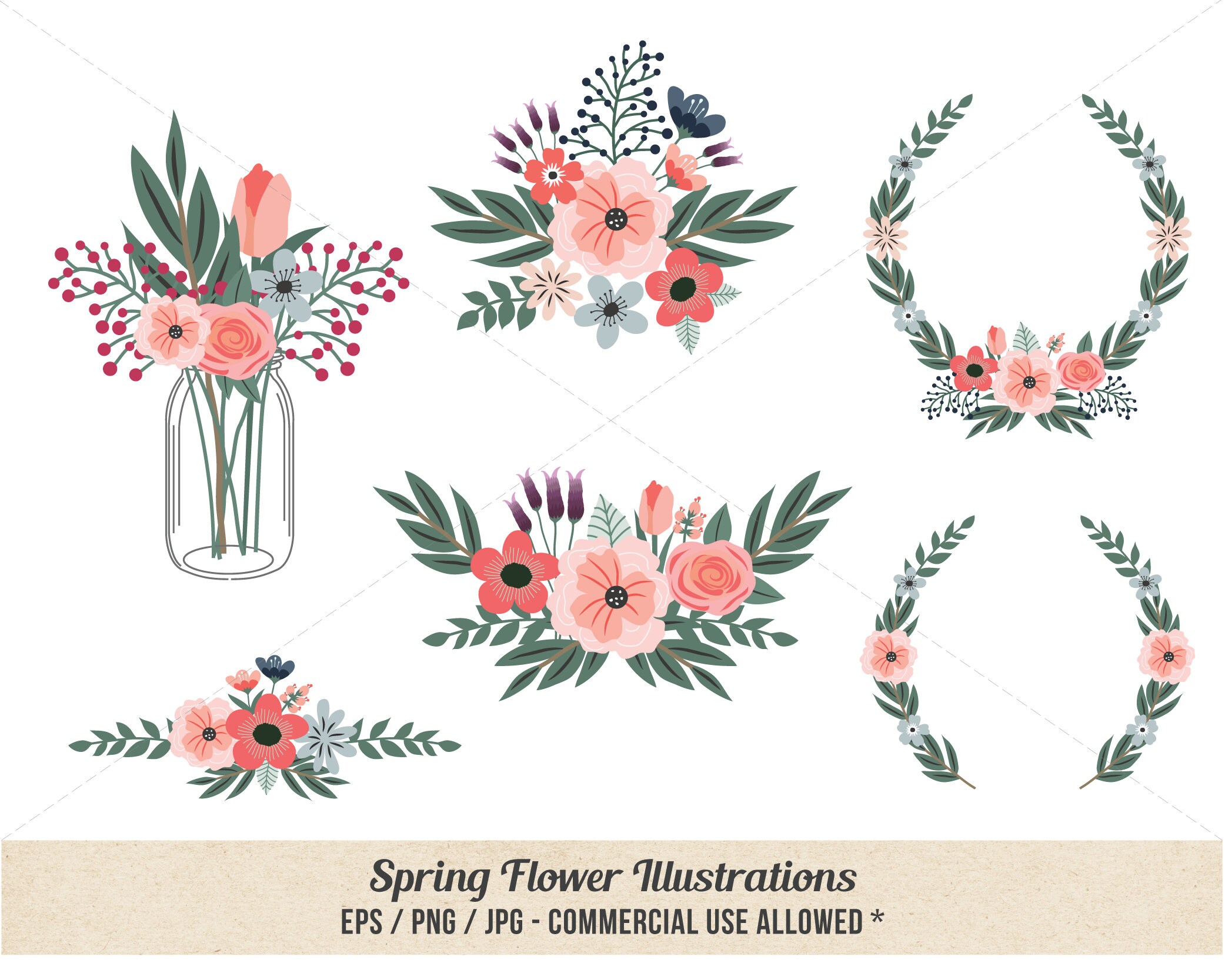 Rustic Flowers Clipart Mason Jar Flower Clipart Wildflower - Etsy Canada
