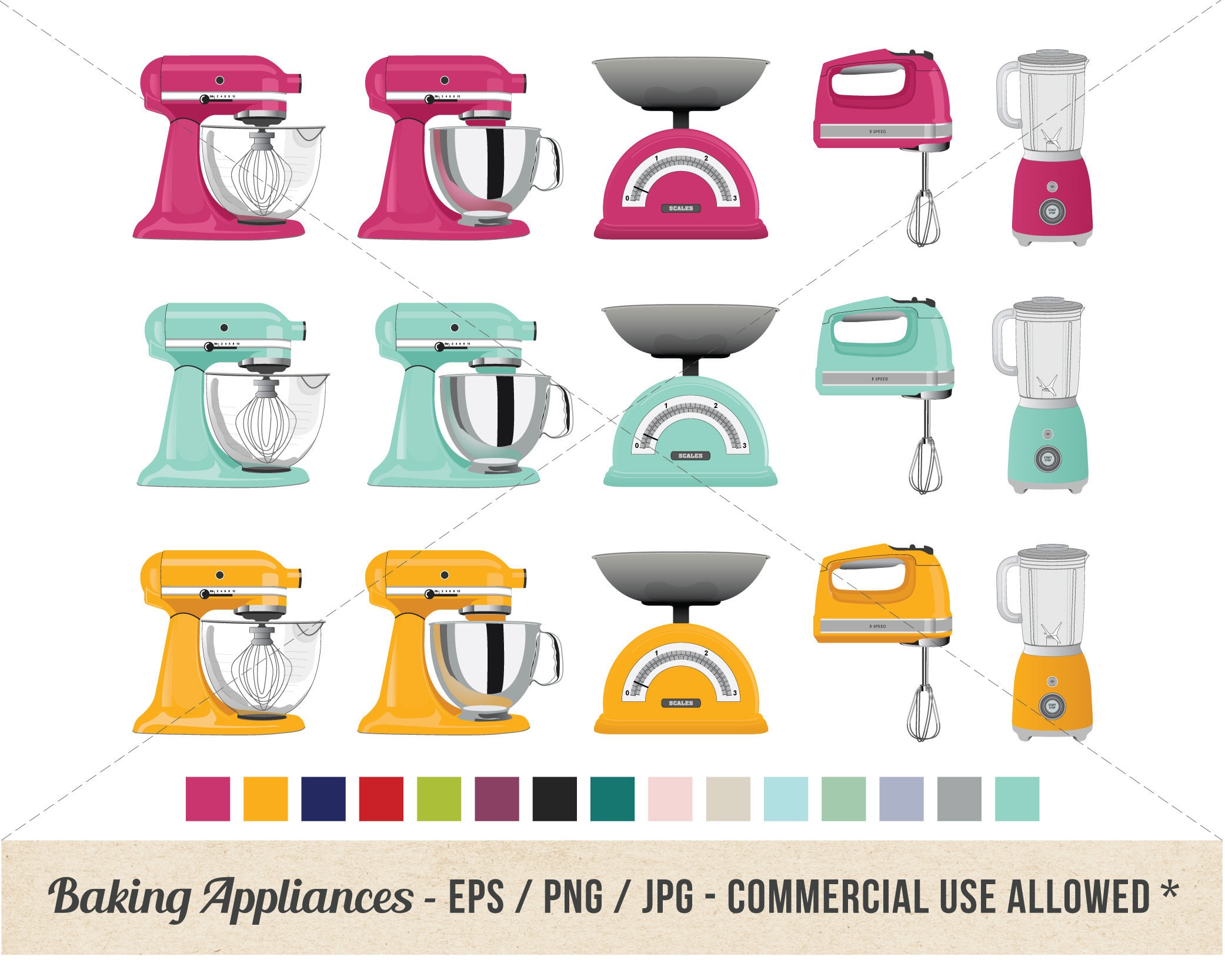 Retro Baking Clipart - Stand Mixer - Kitchen Tools Vector - Bakery ...