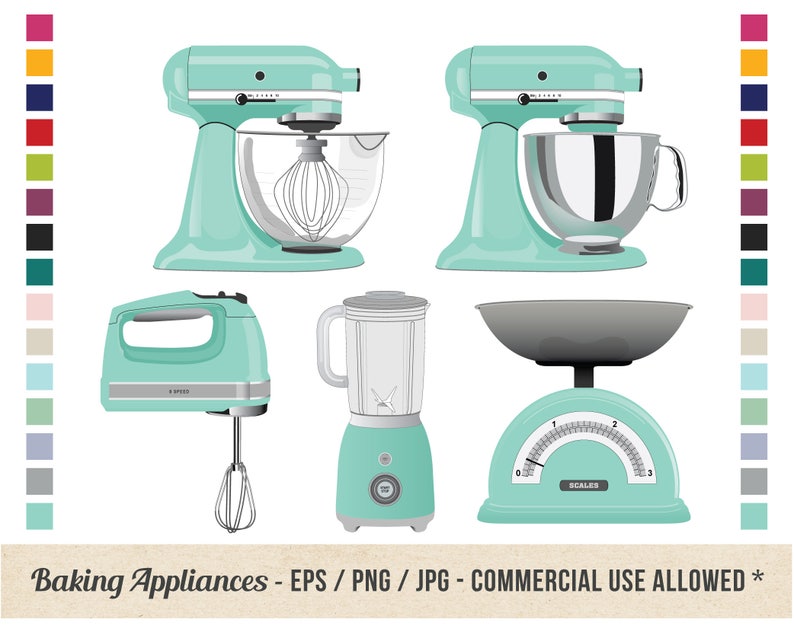 Retro Baking Clipart - Stand Mixer - Kitchen Tools Vector - Bakery ...