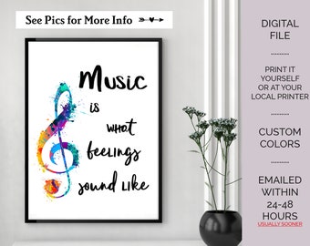 Music is What Feelings Sound Like Printable Wall Art Nursery - Etsy