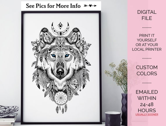 Aztec Wolf Printable DIGITAL DOWNLOAD Choose Your Colors - Etsy
