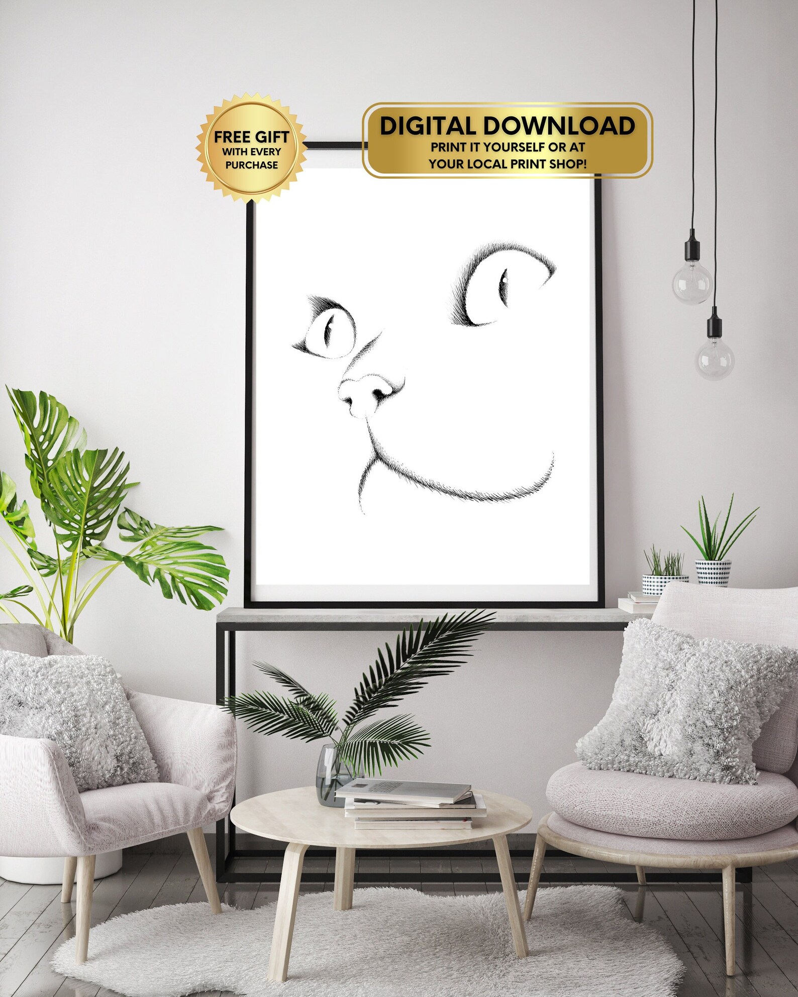 Cat Face Printable DIGITAL DOWNLOAD, Cat Wall Art, Cat Print, Cat Lover ...