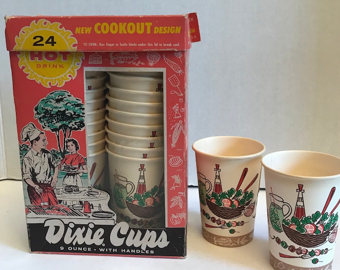 Vintage Dixie Cups (20) | Cookout Design | Vintage Picnic Pattern ...