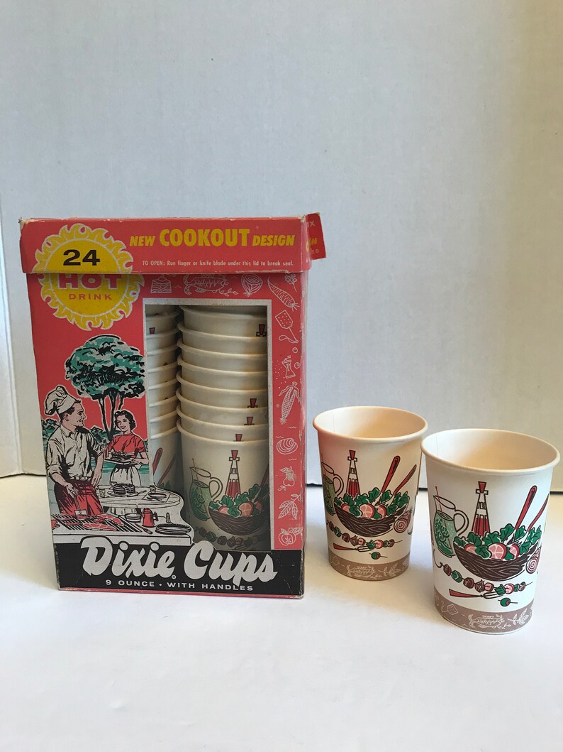 Vintage Dixie Cups 20 Cookout Design Vintage Picnic Pattern Comes With ...