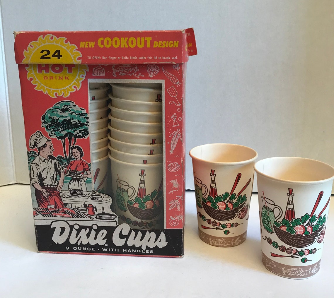 Vintage Dixie Cups 20 Cookout Design Vintage Picnic Pattern Comes With ...