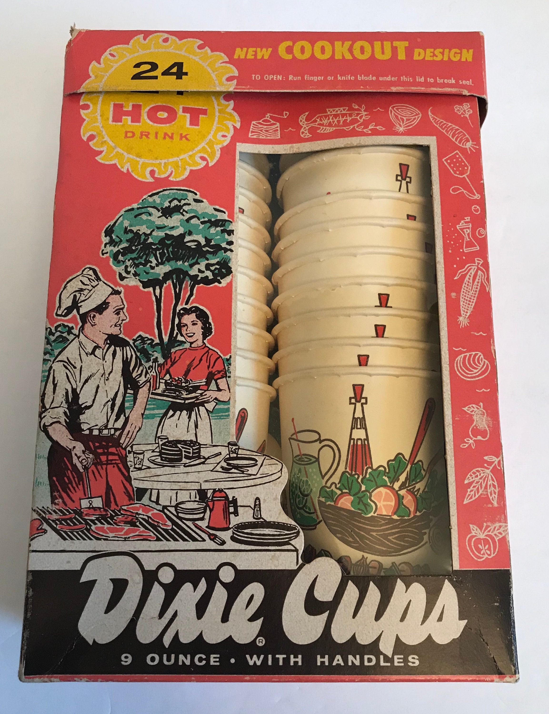 Vintage Dixie Cups 20 Cookout Design Vintage Picnic Pattern Comes With ...