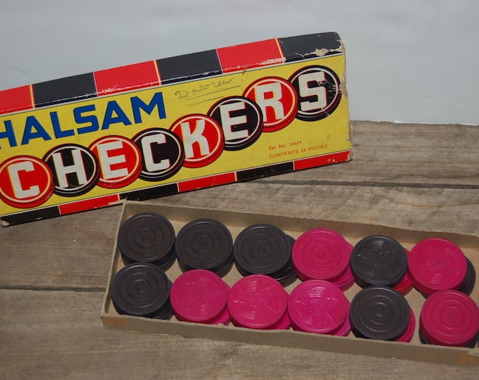 Vintage Checkers by Halsam, 24 Checkers Pieces, Vintage Game, Box ...