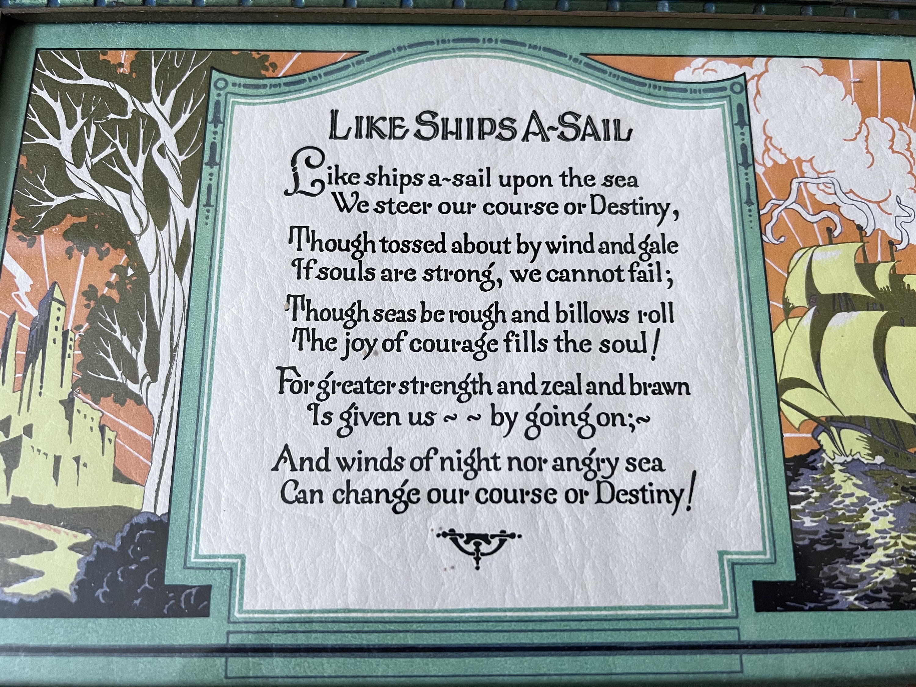 Vintage Glass Ship Picture | Like Ships A Sail Poem | Nautical Decor ...