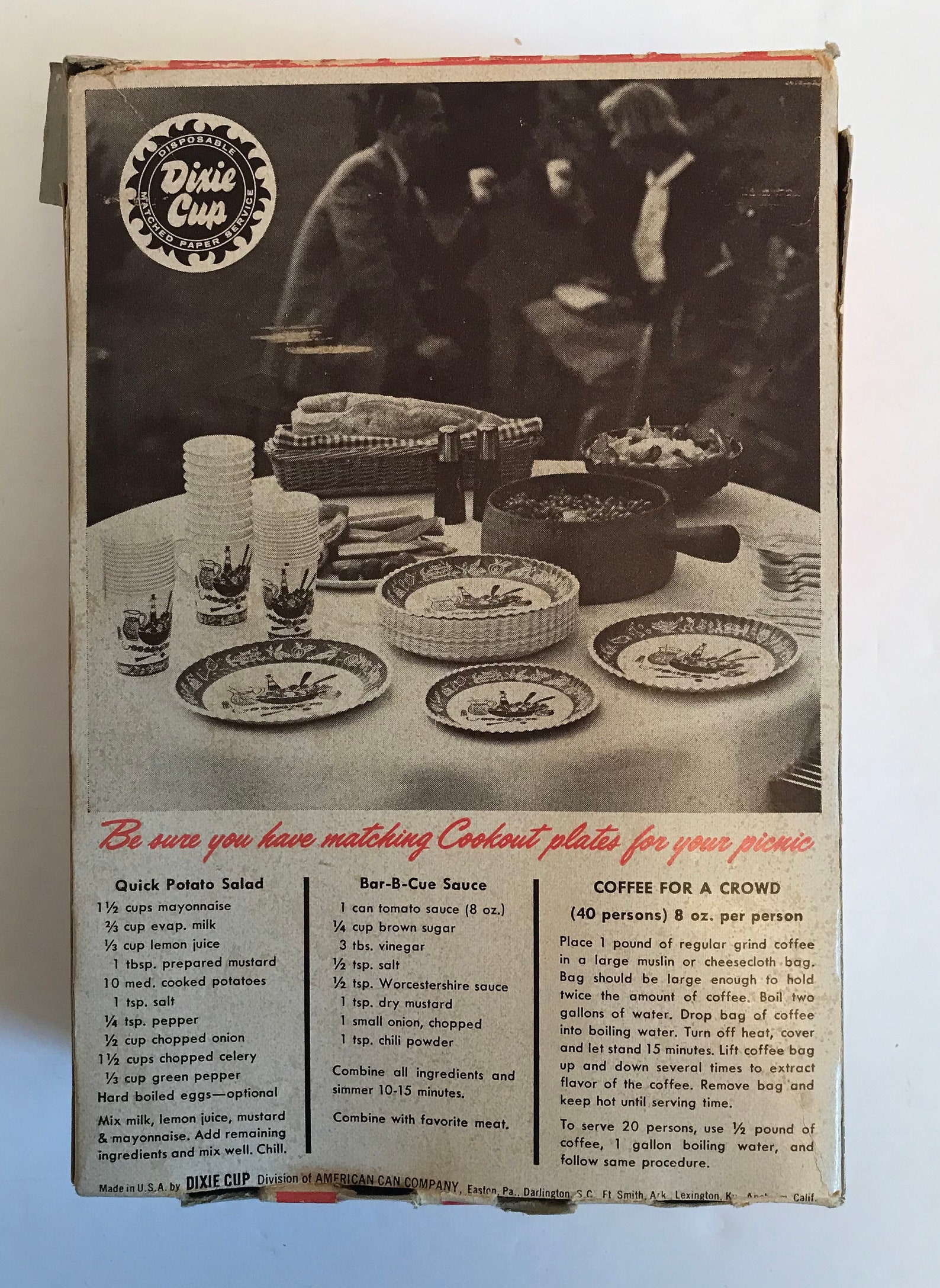 Vintage Dixie Cups 20 Cookout Design Vintage Picnic Pattern Comes With ...