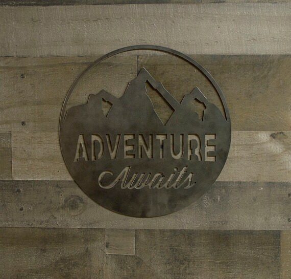 Custom Personalized Adventure Awaits Round Metal Sign | Etsy
