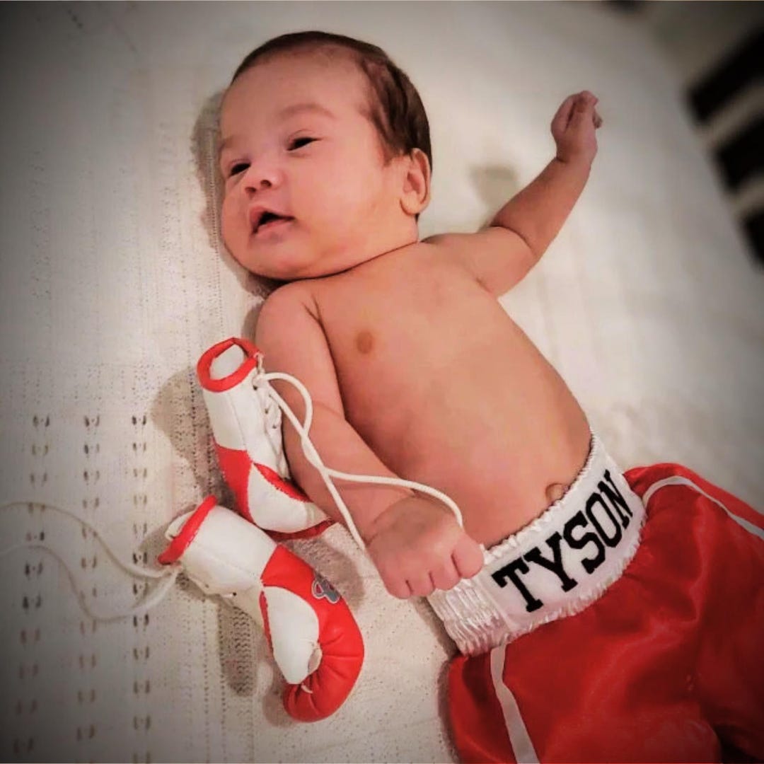Tiny Champ Ensemble: Newborn Mini Boxing Gloves and Personalized Shorts ...