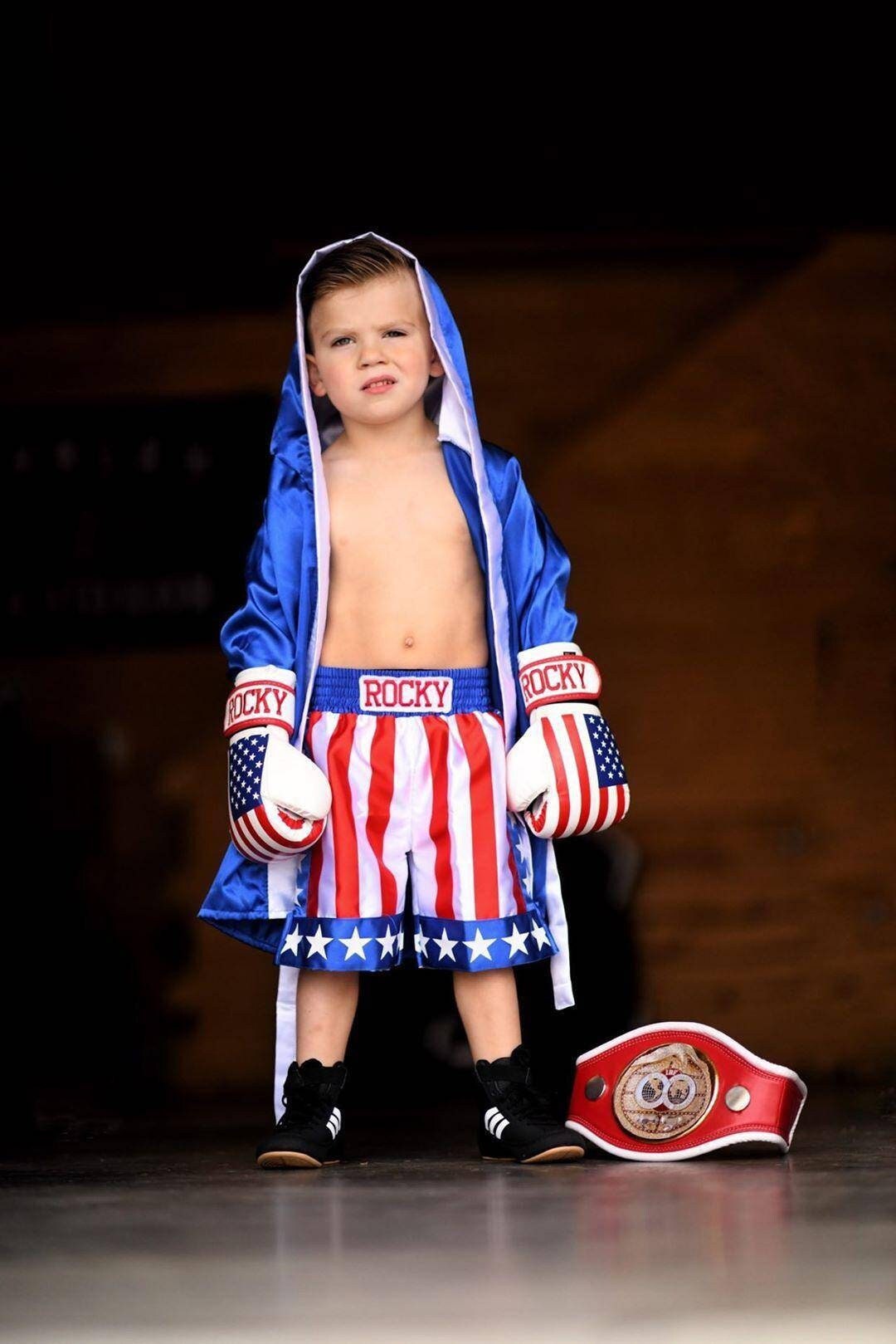 Champion-in-training Kids Boxing Fighter Set: Robe, Shorts, and Gloves ...
