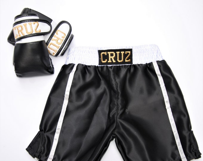 CUSTOM Embroidered and Personalized Black Boxing Shorts Boxing Trunks ...
