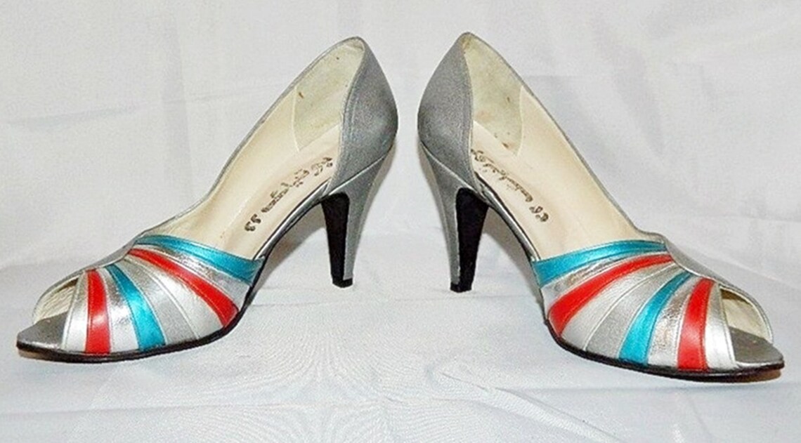 Silver Pewter D'orsay Pumps Metallic Multi Color Leather Shoes Vintage ...