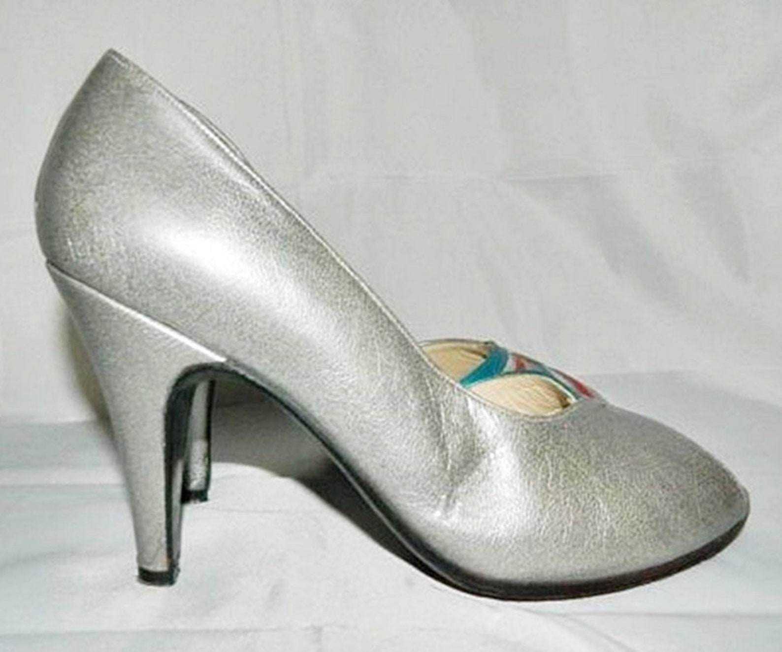 Silver Pewter D'orsay Pumps Metallic Multi Color Leather Shoes Vintage ...
