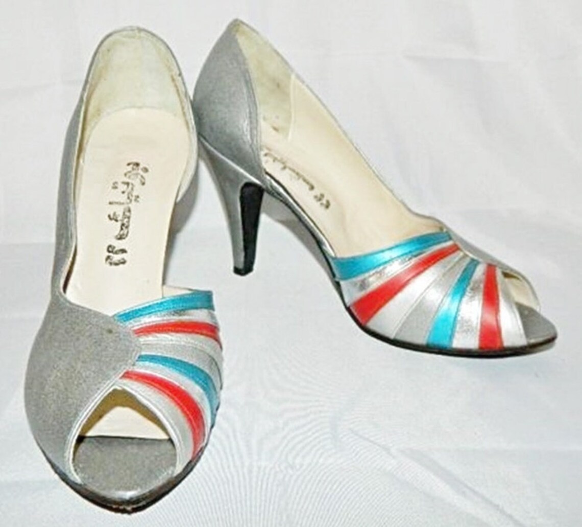 Silver Pewter D'orsay Pumps Metallic Multi Color Leather Shoes Vintage ...