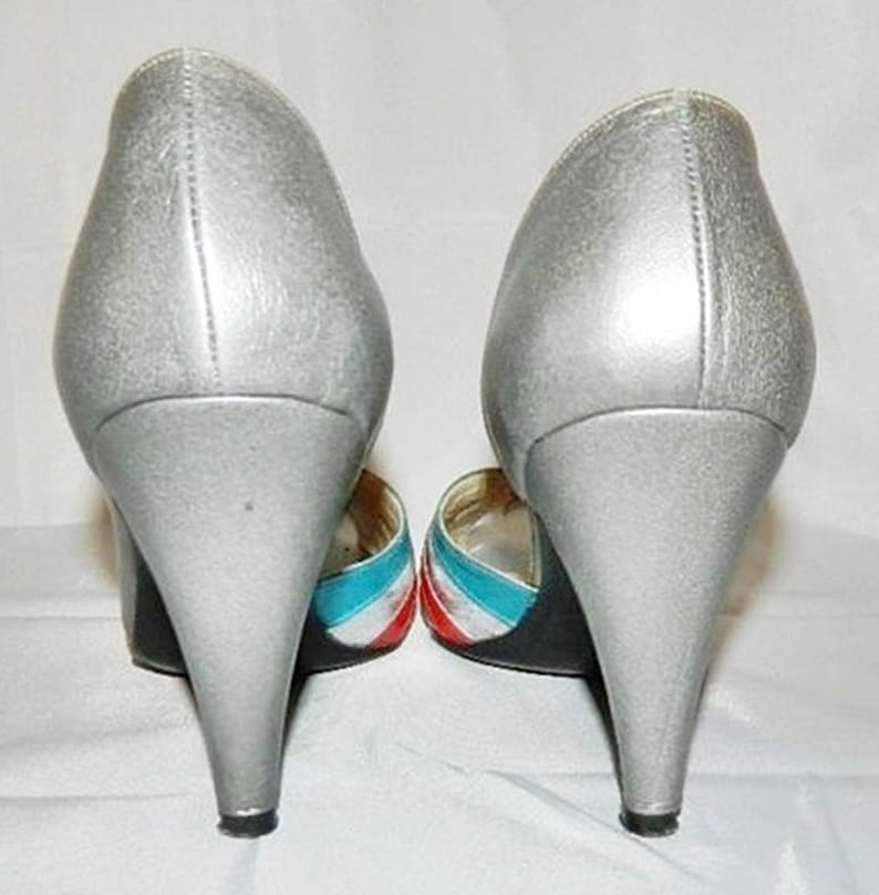 Silver Pewter D'orsay Pumps Metallic Multi Color Leather Shoes Vintage ...