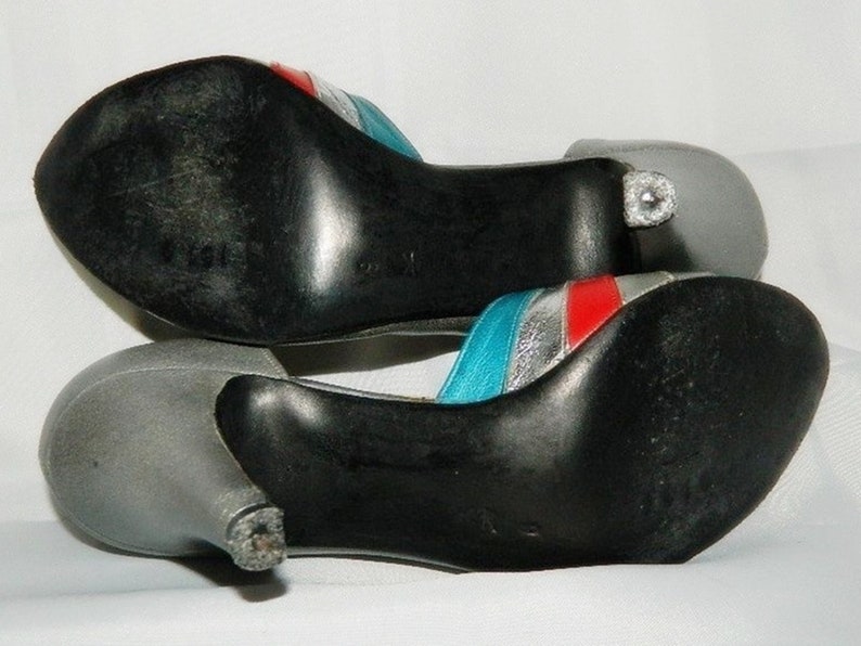 Silver Pewter D'orsay Pumps Metallic Multi Color Leather Shoes Vintage ...